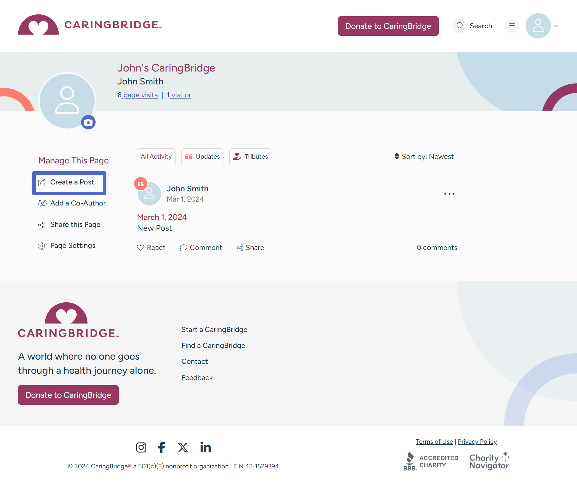 How do I create a new Post on CaringBridge?