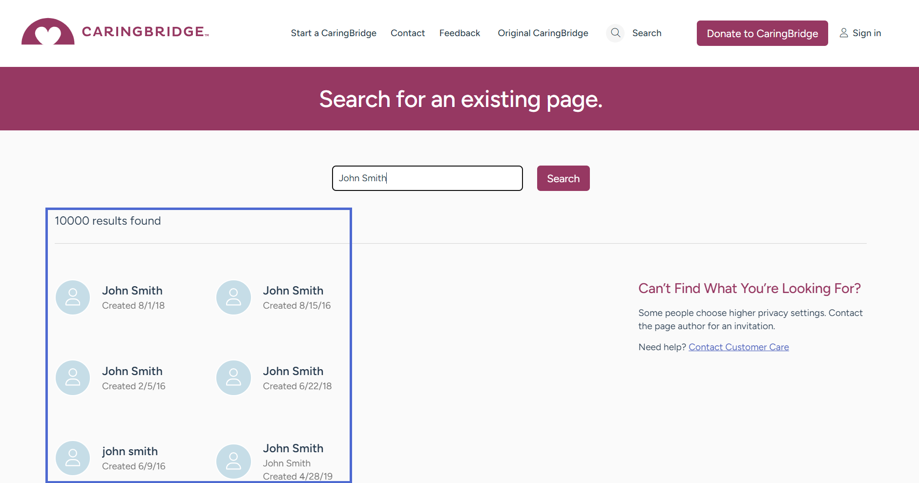 How do I search for someone's CaringBridge?