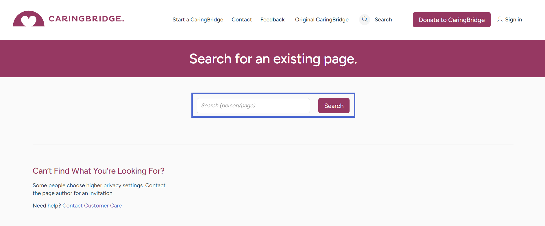 How do I search for someone's CaringBridge?