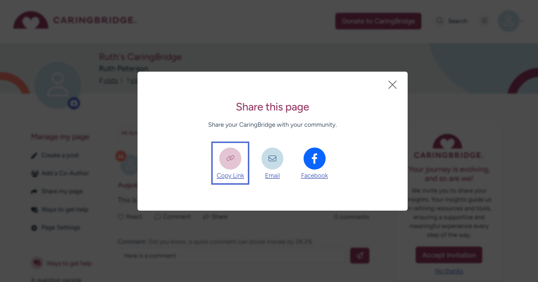 How do I share my CaringBridge?